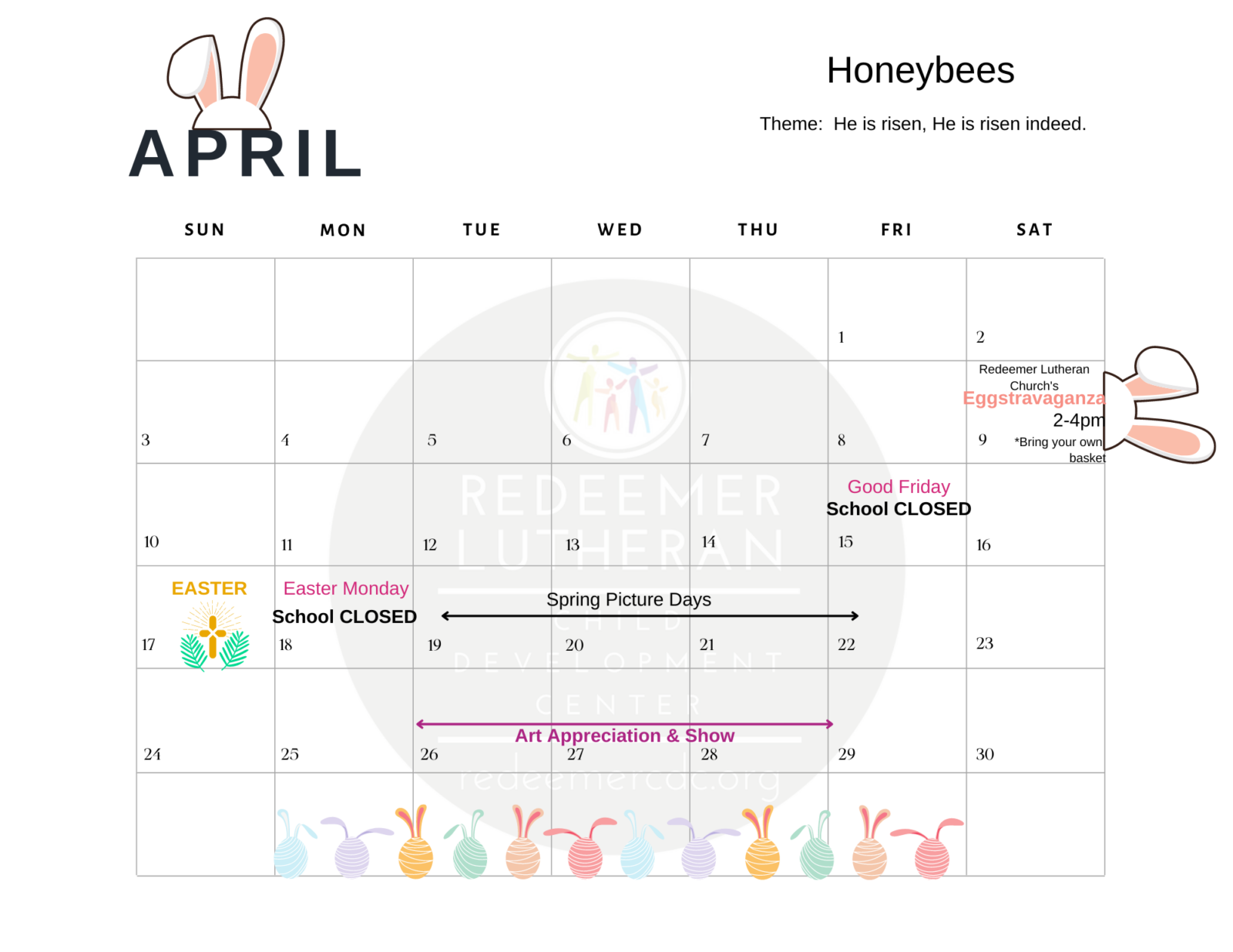 Monthly Calendar | Reedemer CDC