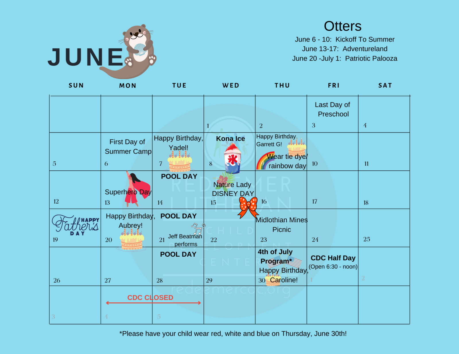 Monthly Calendar | Reedemer CDC